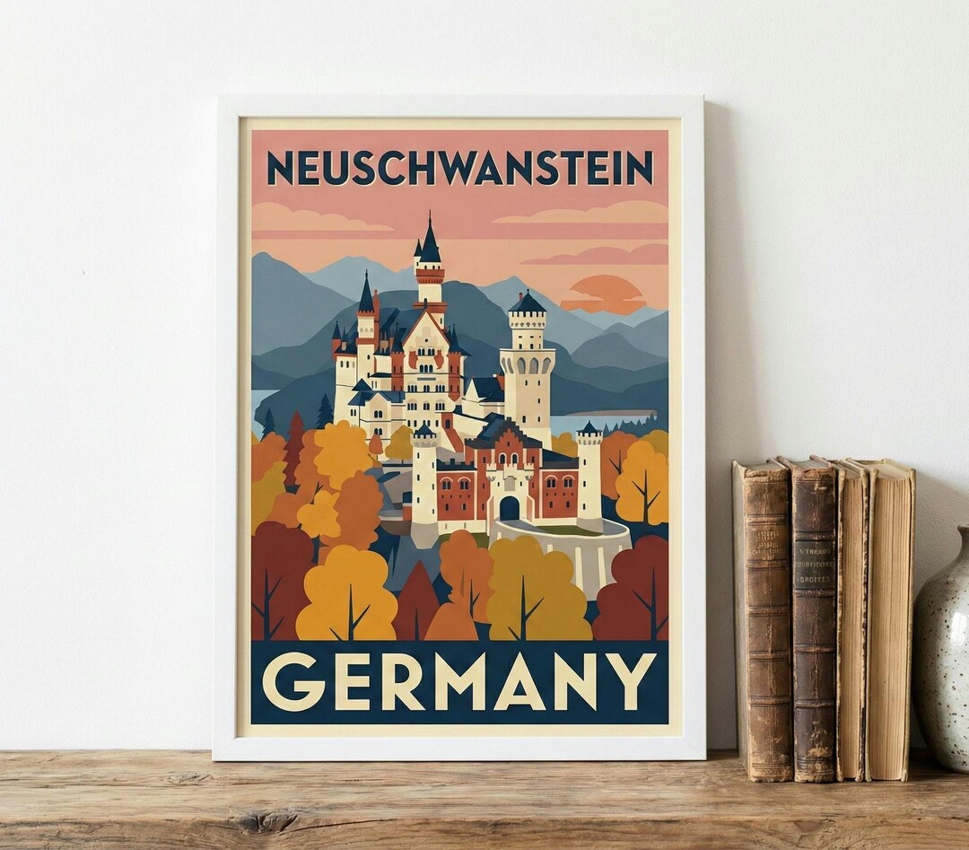 Travel Poster of Neuschwanstein Castle Germany | Digital Illustration ...