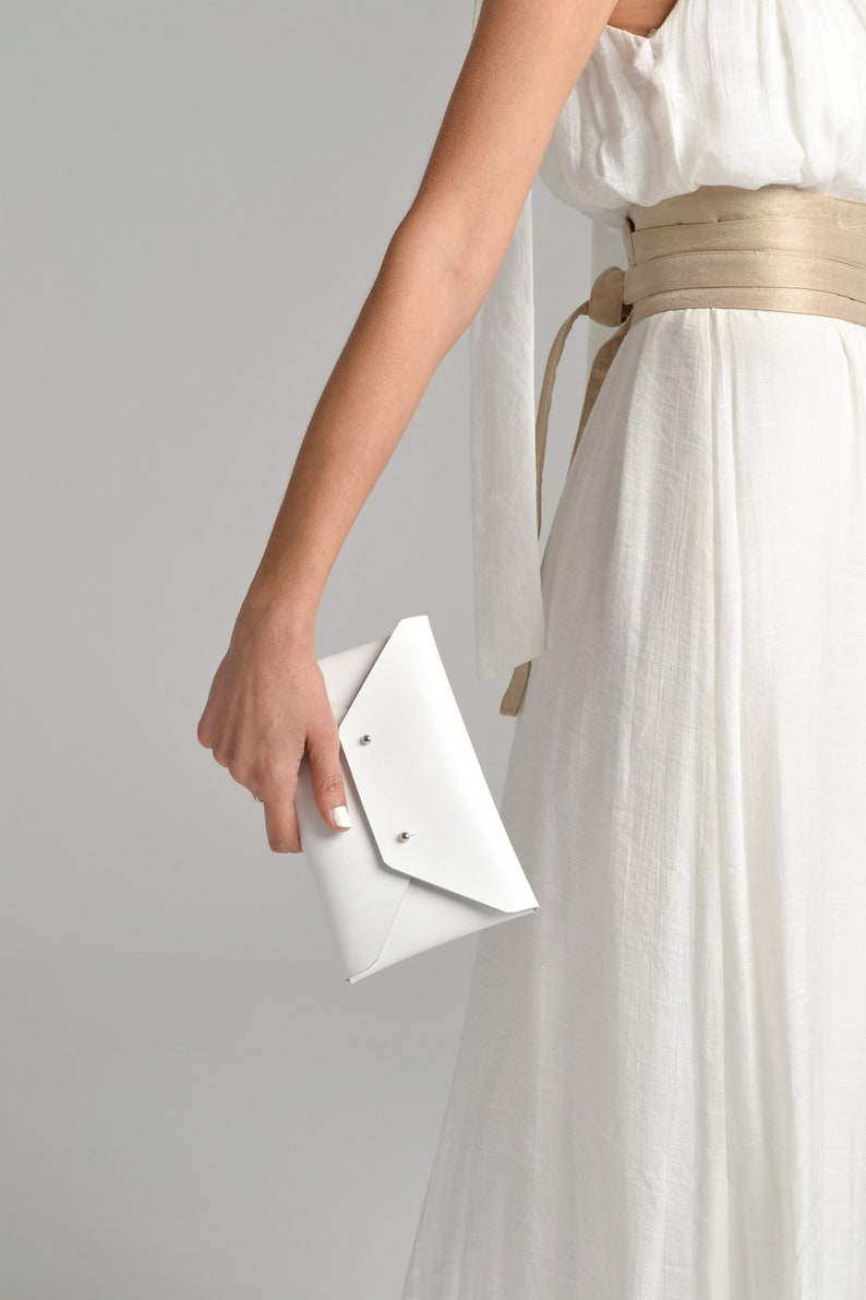 White Leather Clutch Bag / Leather Bag Available With Wrist - Etsy