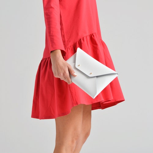 White Leather Clutch Bag / Leather Bag Available With Wrist - Etsy