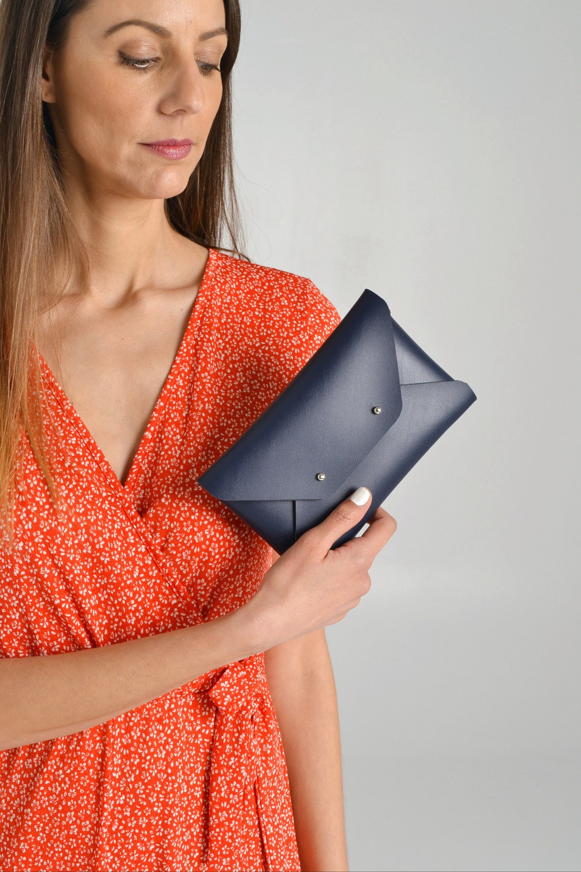 Navy Blue Leather Clutch Bag / Navy Blue Leather Bag / Blue - Etsy