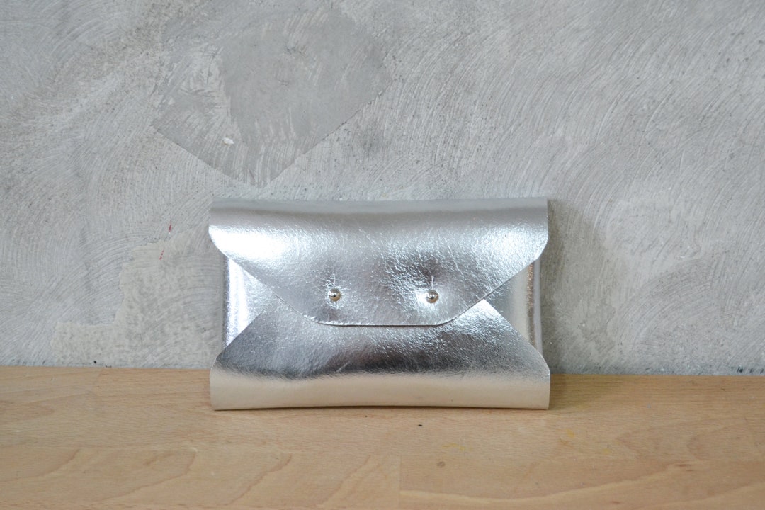 Silver Leather Mini Clutch / Silver Leather Wallet / Envelope Clutch ...