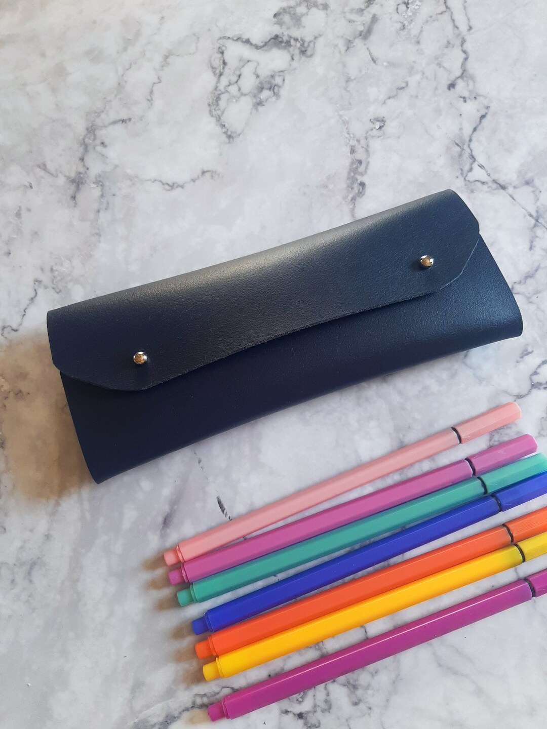 Navy Blue Leather Pen Case / Dark Blue Leather Pencil Case / Navy Blue ...