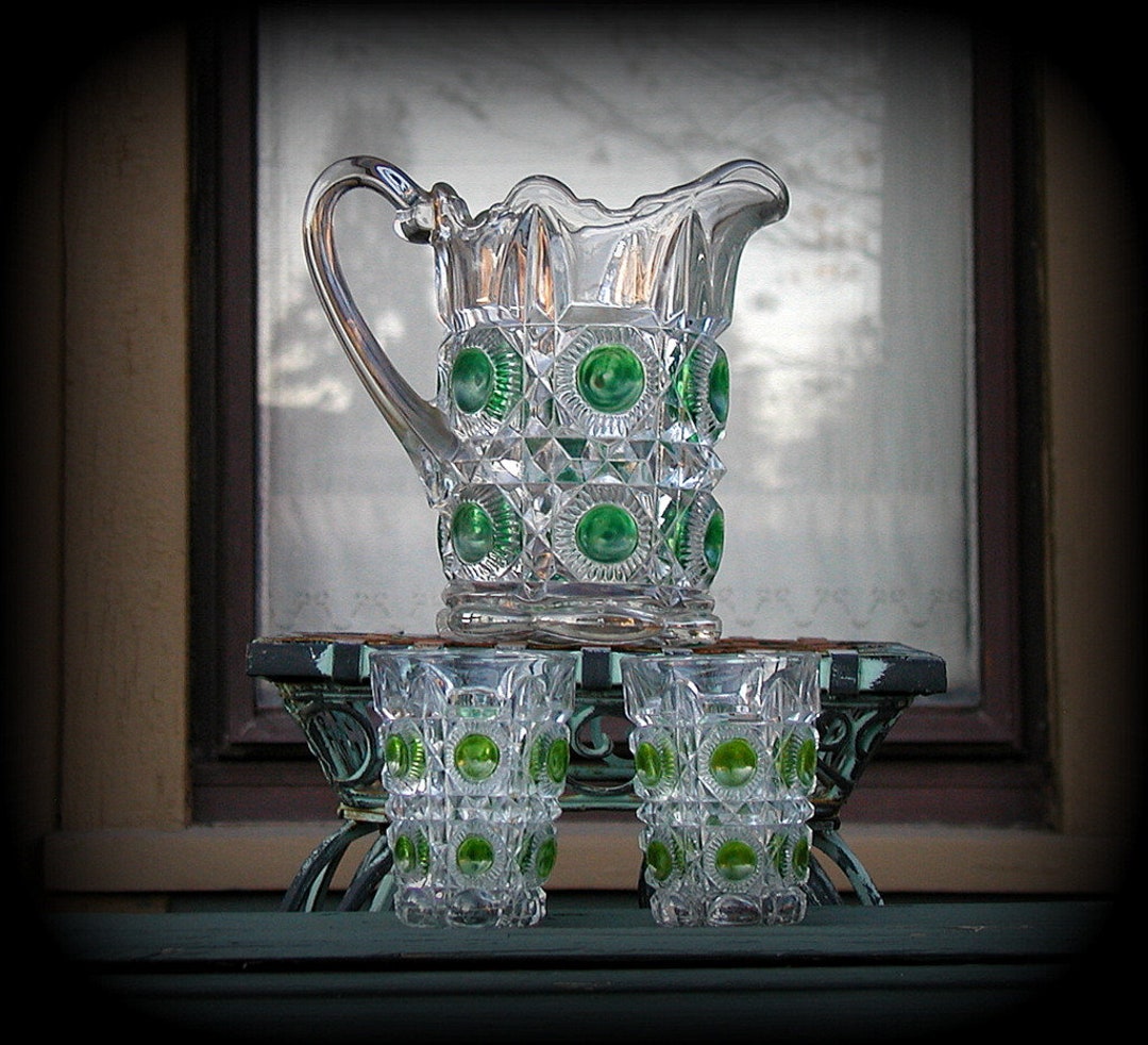 Antique EAPG Lemonade Pitcher US Glass 48 Oz Bullseye Daisy Fan Pattern ...