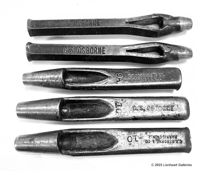 Vintage C.S. Osborne Leather Hole Punch Set: Round Drive Punches, Tool ...