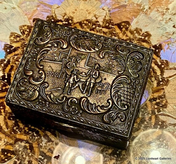Vintage Bronze Washed Metal Trinket Box Stash Box Jew… - Gem