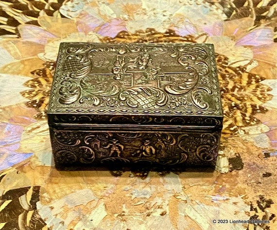 Vintage Bronze Washed Metal Trinket Box Stash Box Jew… - Gem