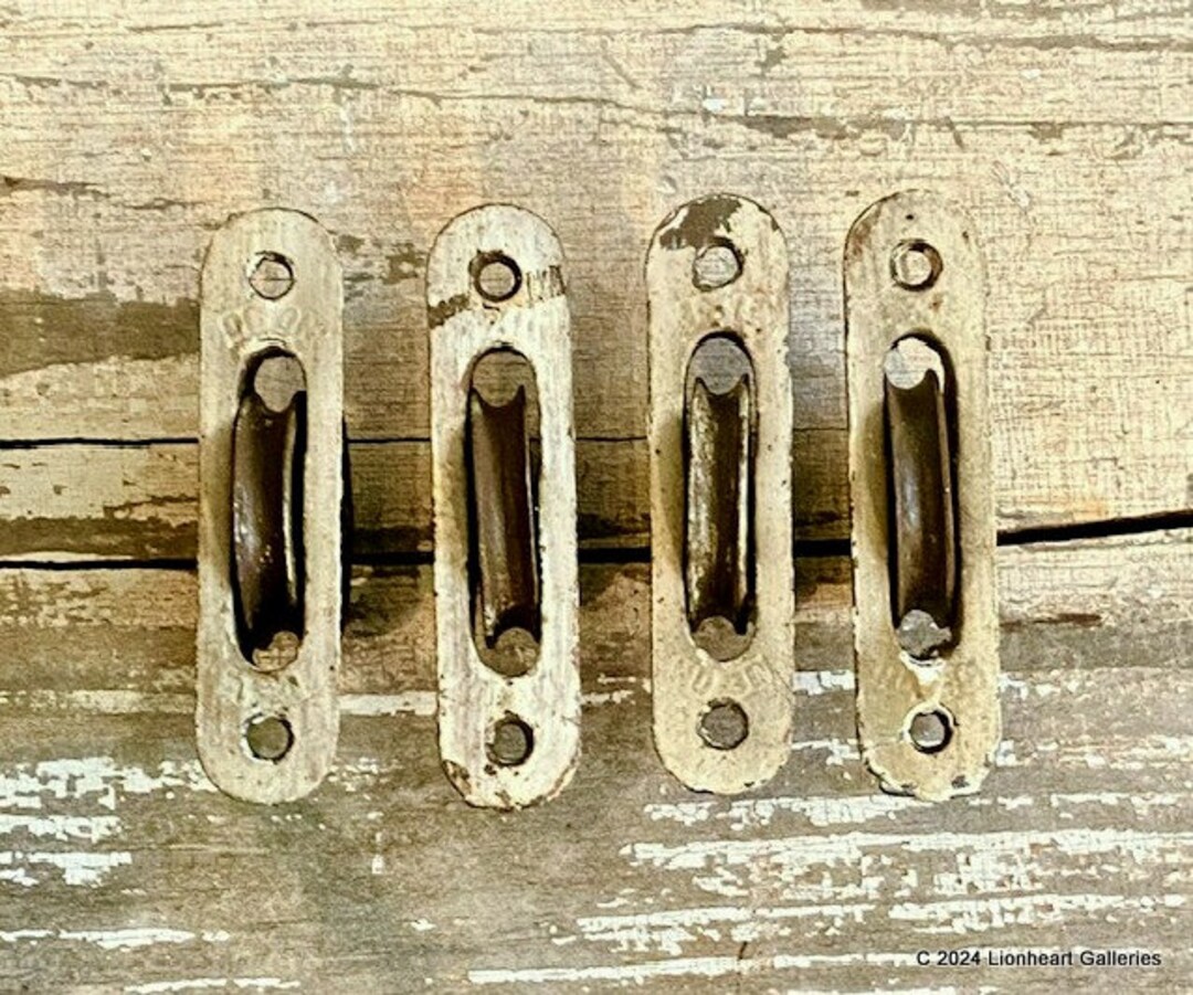Vintage Window Sash Pulleys Set of 4 Painted Iron Pulley Hardware ...