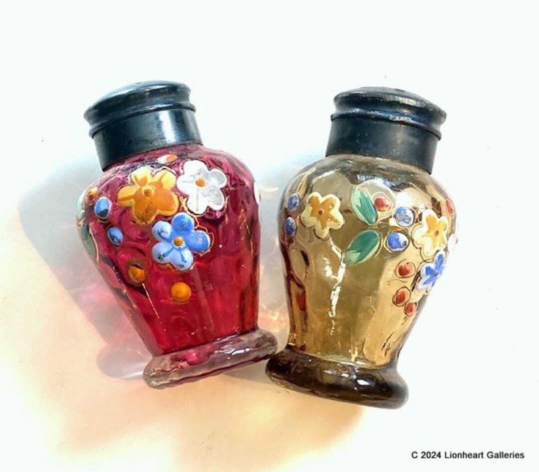 Antique Victorian Glass Salt & Pepper Shakers Elegant Handpainted ...