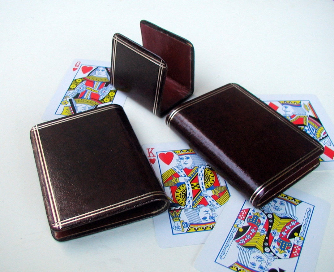 Vintage Molded Leather Storage Caddy for Playing Cards With Gold ...