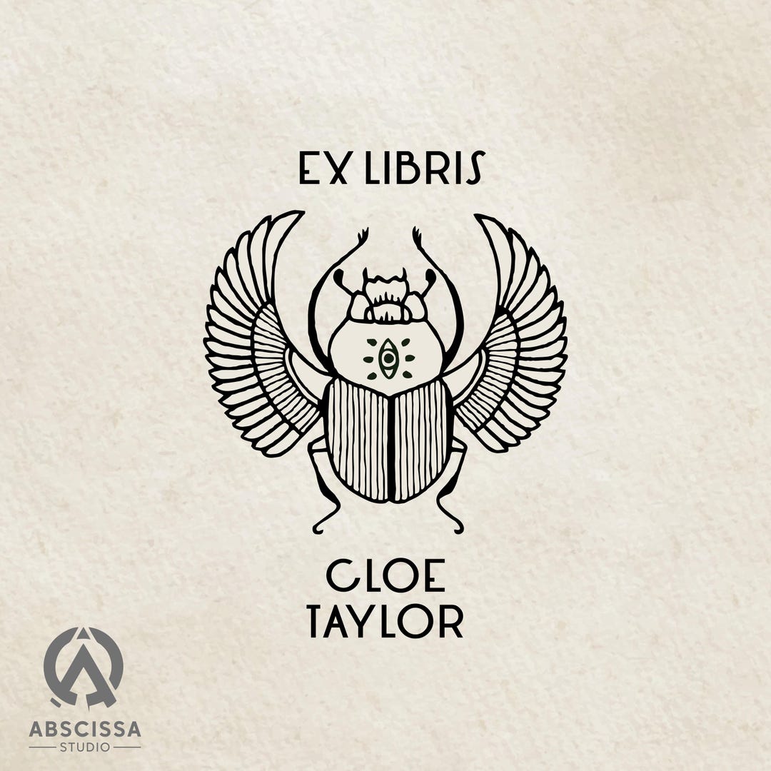 Egyptian Scarab Ex Libris Stamp, Personalized Bookplate Stamp, Custom ...