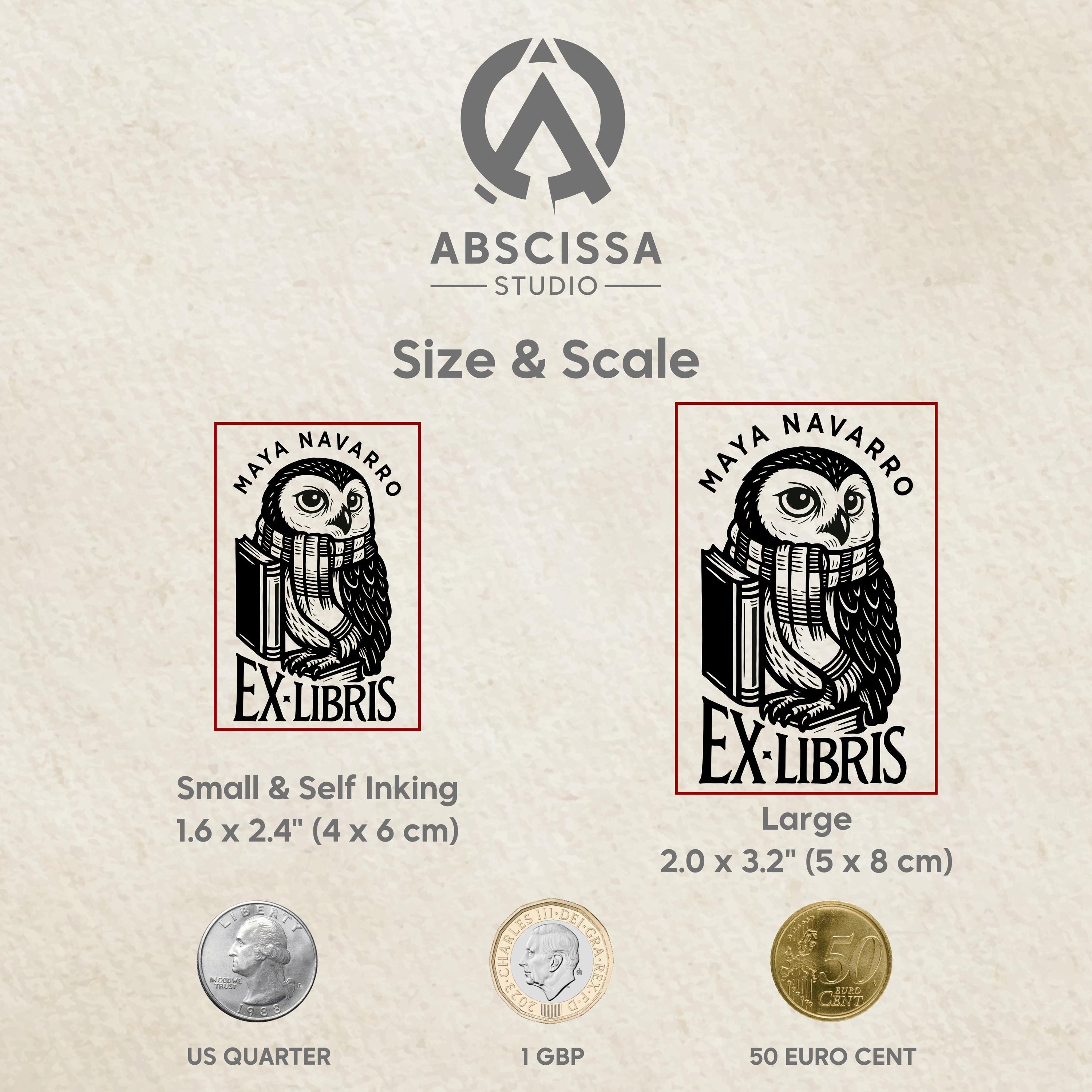 Wise Owl Ex Libris Stamp, Personalized Bookplate Stamp, Custom Name ...