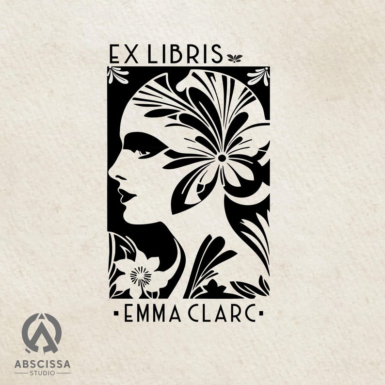 Art Deco Ex Libris Stamp, Personalized Bookplate Stamp, Custom Name ...