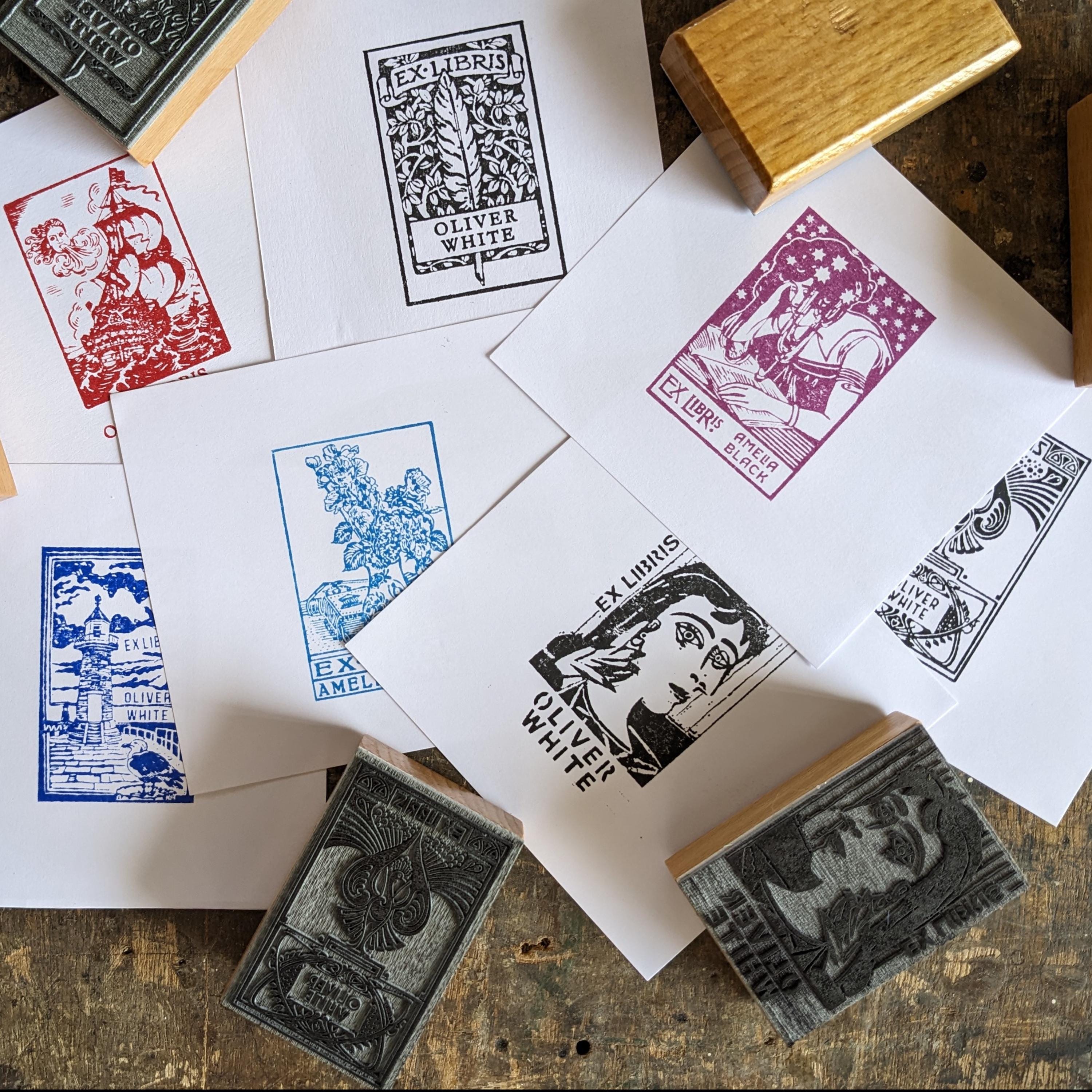 Peacock Ex Libris Stamp, Personalized Bookplate Stamp Custom Name ...