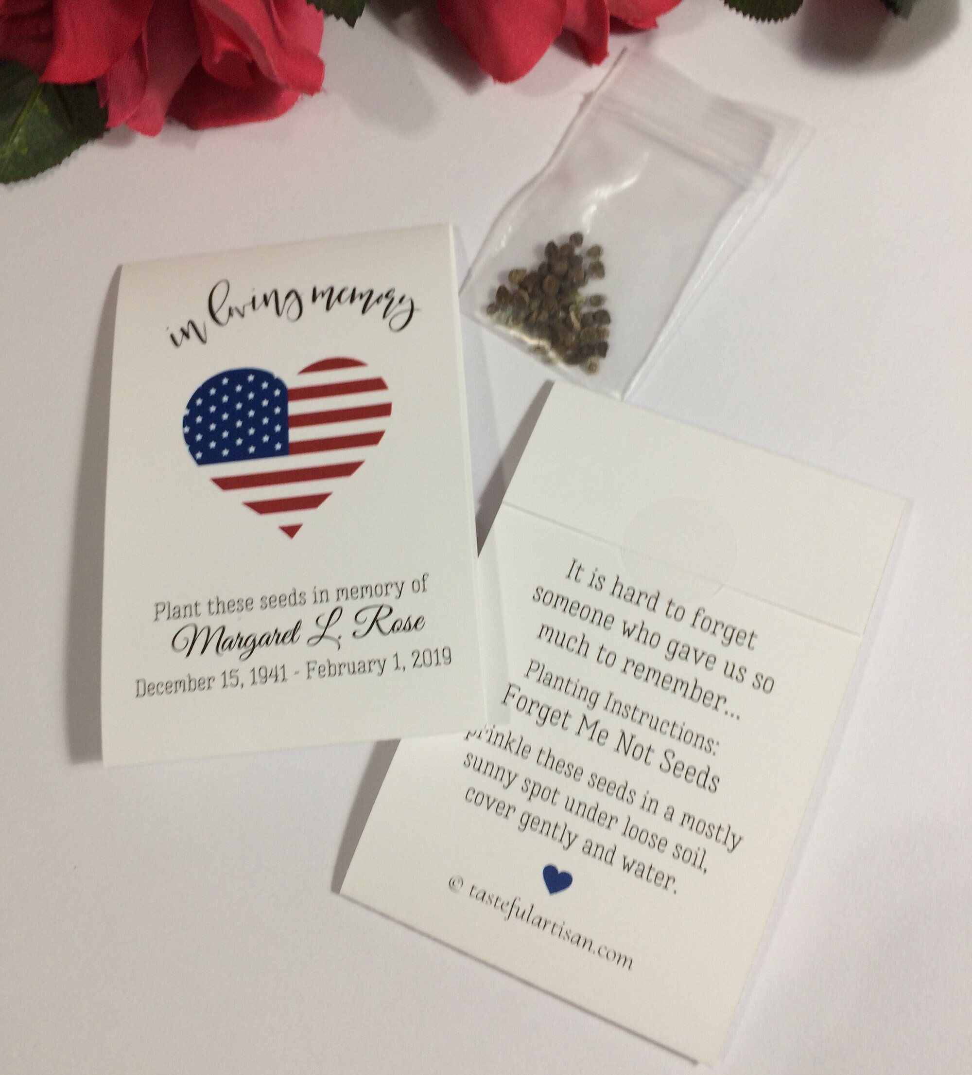 Forget Me Not Heart Shaped Flag Funeral Favors Personalized Memorial ...