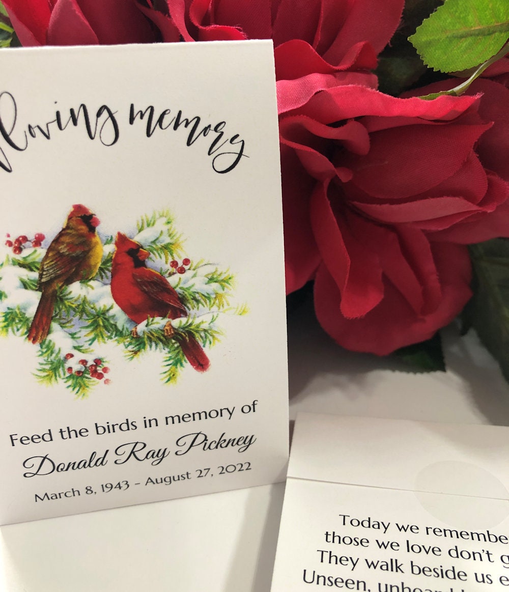 Cardinal Funeral Favors Personalized Memorial Bird Seed Packets, Loving ...