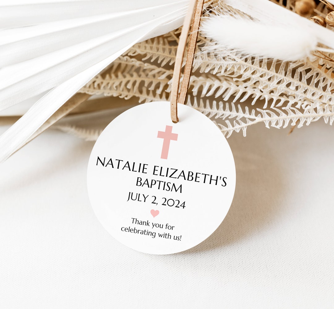 Personalized Baptism Favor Tag, Round Cross Gift Tag, Custom Baptism ...