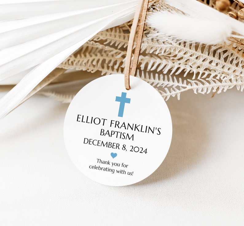 Personalized Baptism Favor Tag, Round Cross Gift Tag, Custom Baptism ...