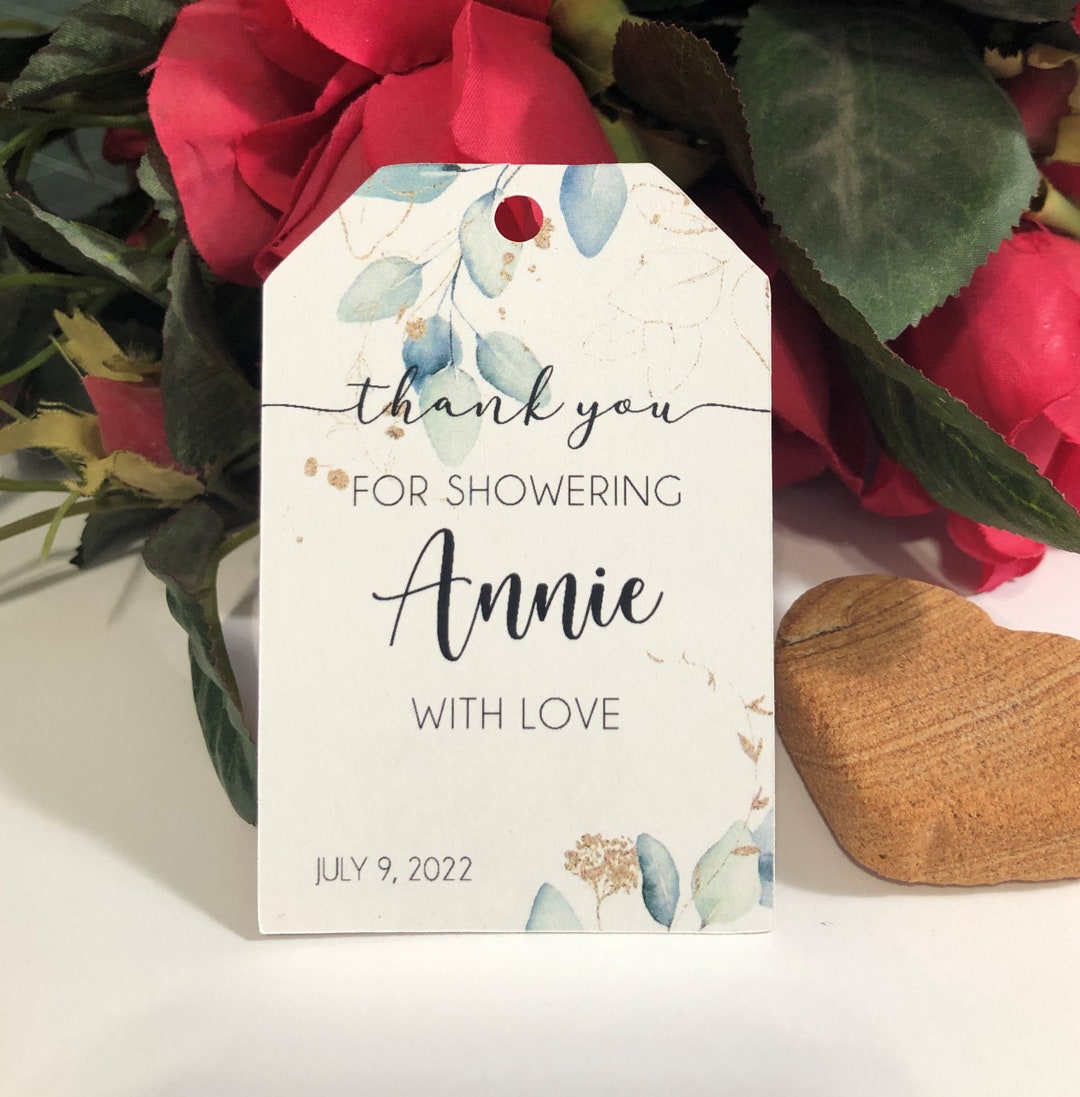 PRINTED Thank You for Showering Eucalyptus and Gold Large Favor Tags ...