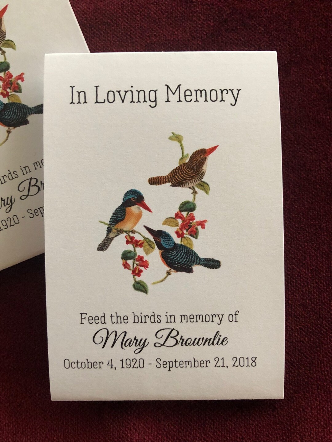 Funeral Favors Personalized Memorial Bird Seed Packets, in Loving ...