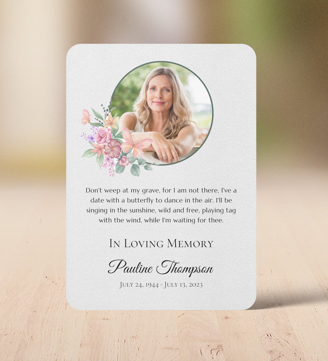 Custom Prayer Card Personalized With Photo, Floral Gold Frame, Memorial ...