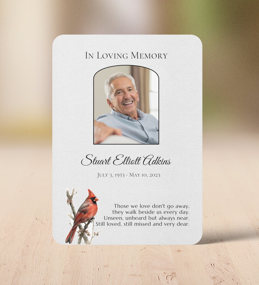 Custom Memorial Prayer Card With Photo, Cardinal, Sympathy Memorial ...