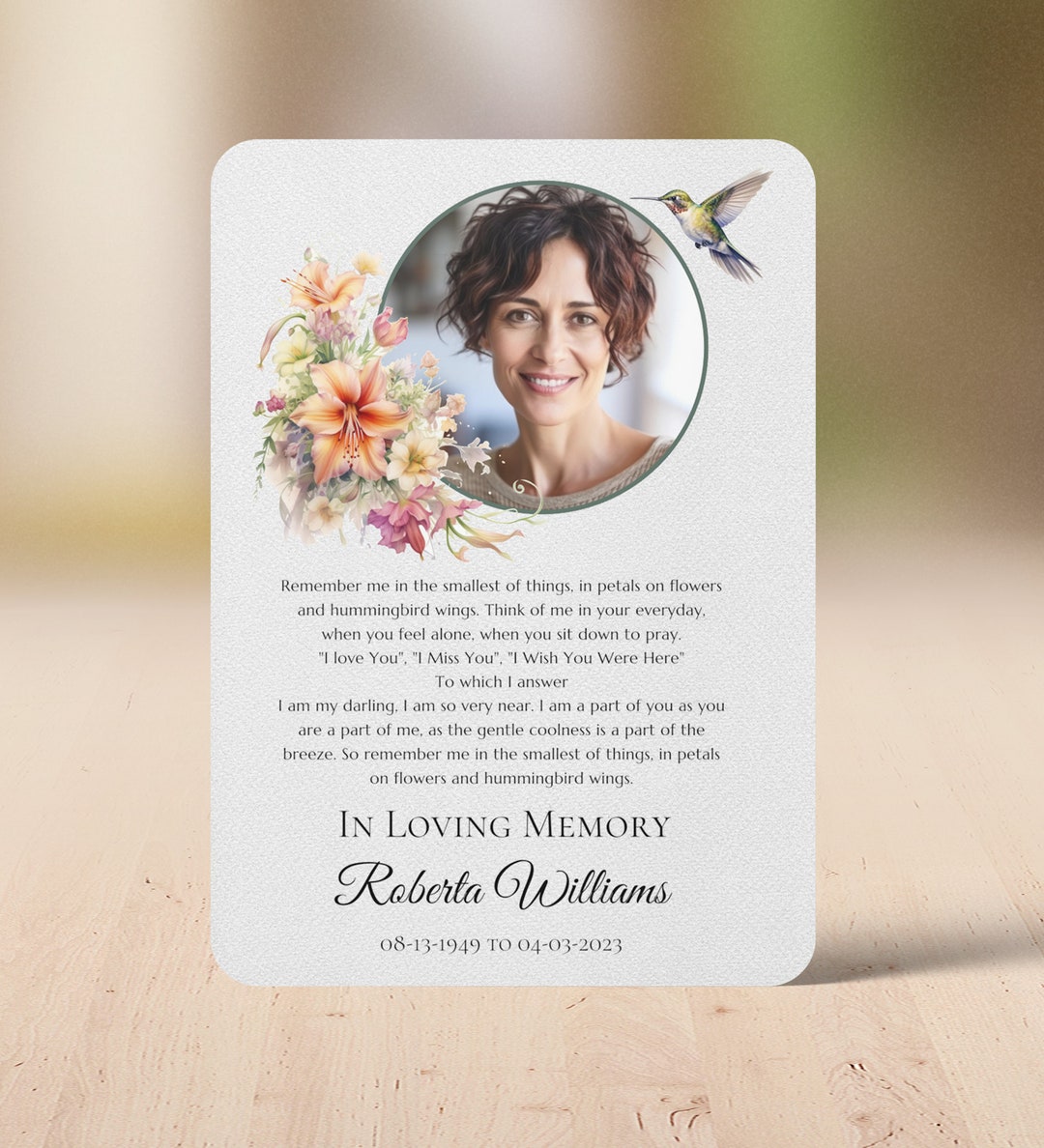 Sympathy Custom Funeral Prayer Card With Photo, Butterflies and Flowers ...