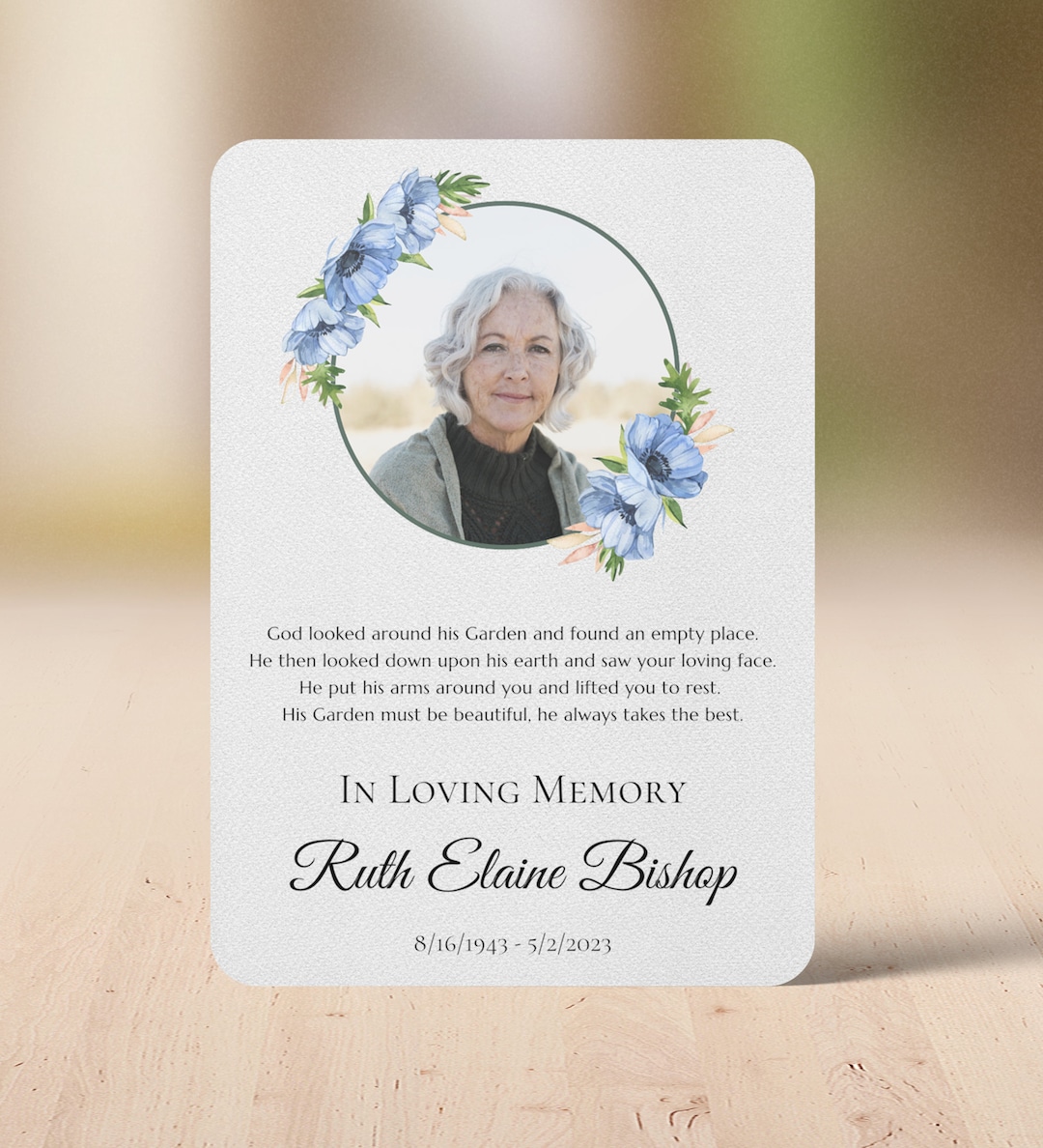 Custom Prayer Card Personalized With Photo, Blue Floral Gold Frame, God ...