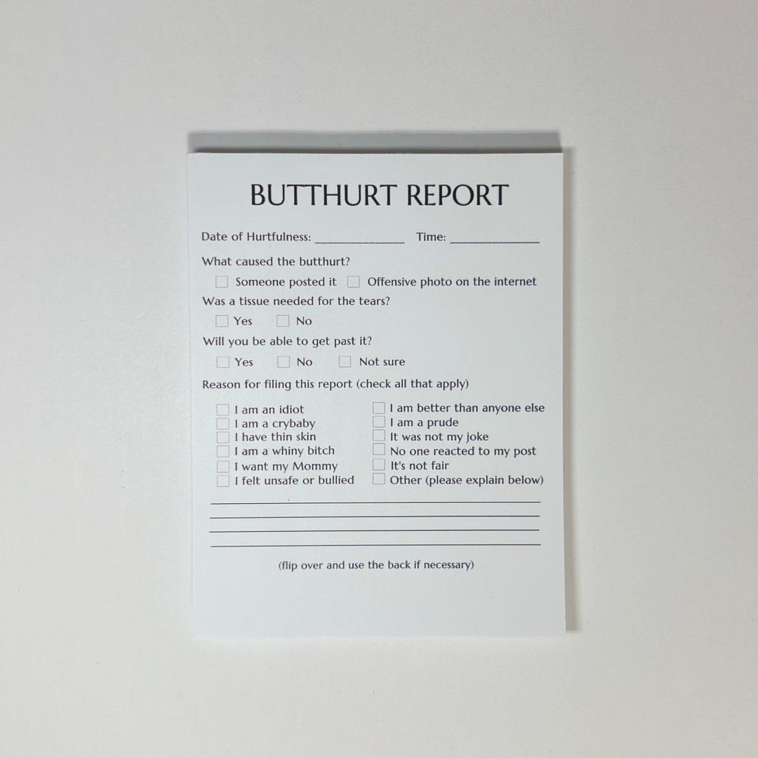 Funny Butthurt Report Notepad, Snarky Gag Gift for Coworkers, Friends ...