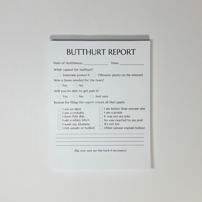 Funny Butthurt Report Notepad, Snarky Gag Gift for Coworkers, Friends ...