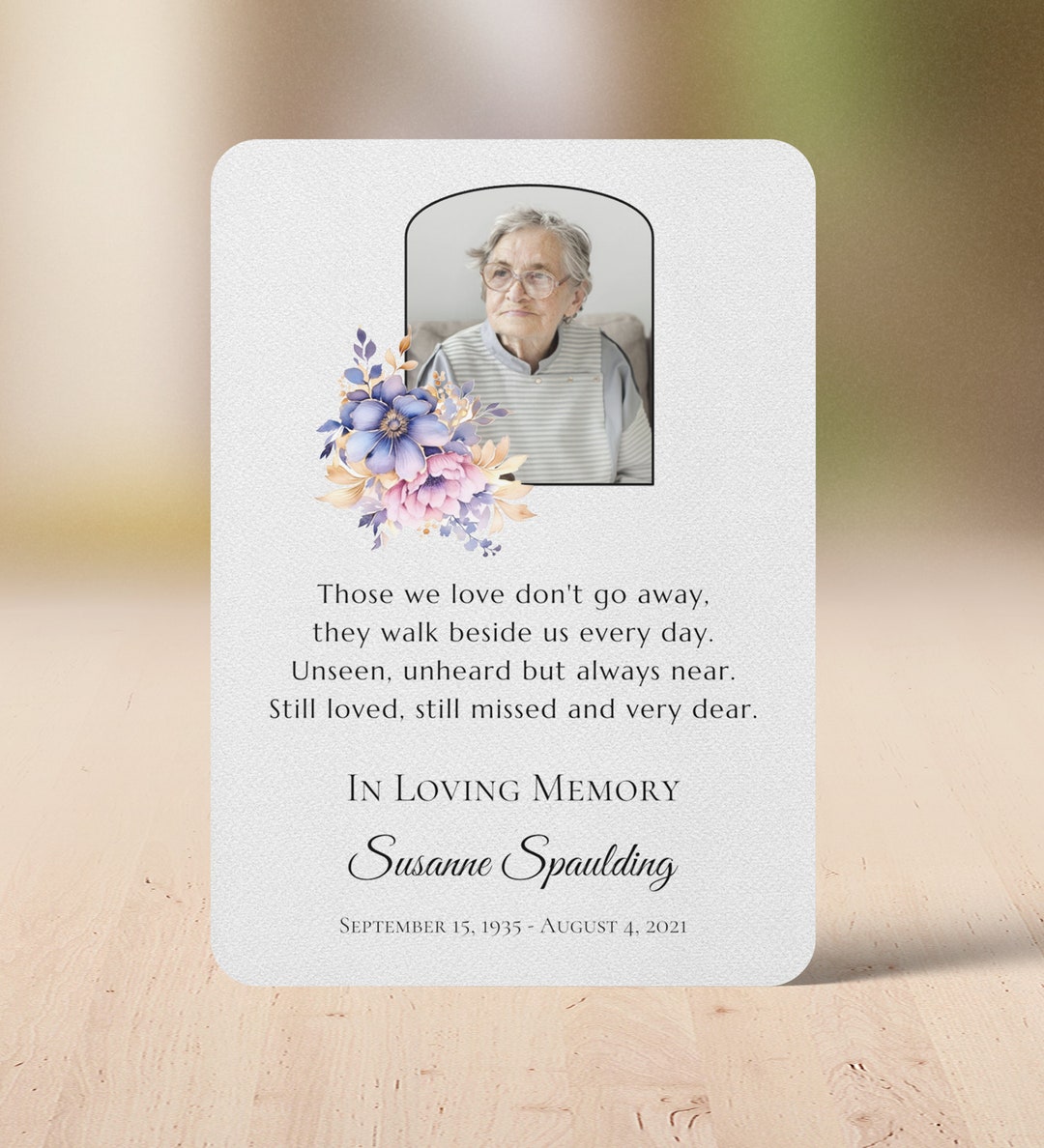 Sympathy Prayer Card Custom With Photo, Pink & Blue Floral ...