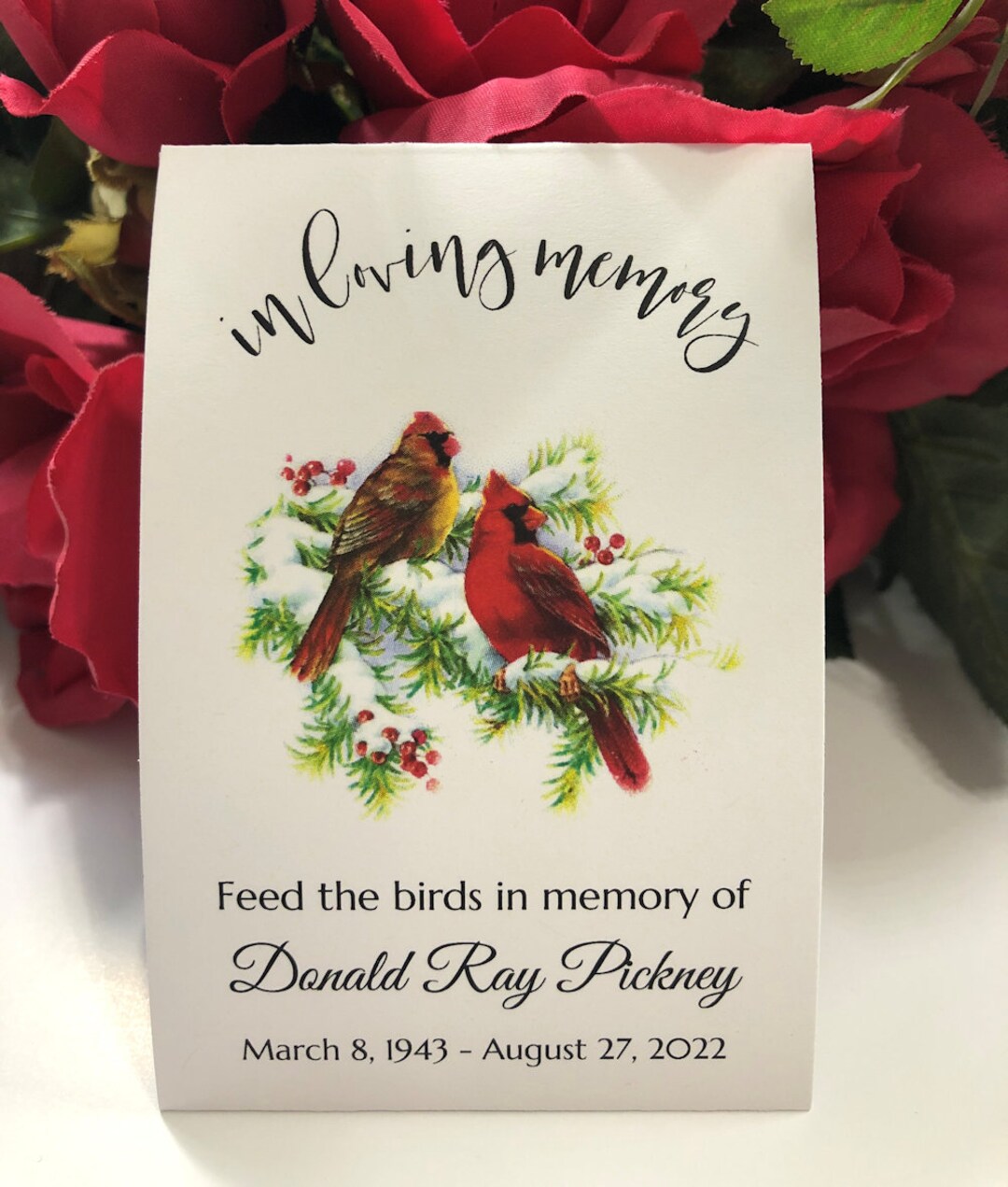 Cardinal Funeral Favors Personalized Memorial Bird Seed Packets, Loving ...