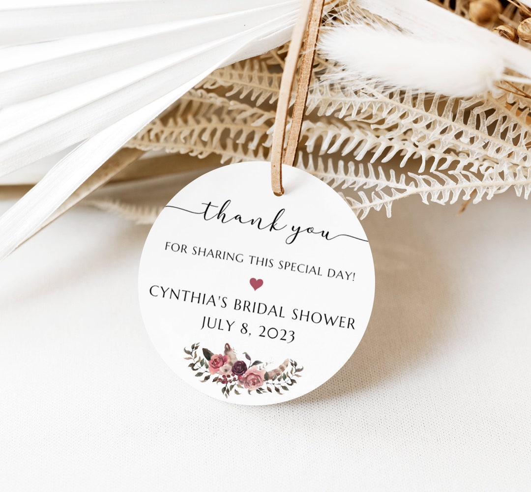 Thank You Favor Label Tags, Boho Feathers, Small 1.5 Inch Round Gift ...