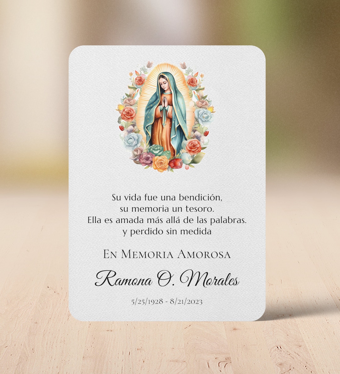 Our Lady of Guadalupe Spanish Sympathy Gift Prayer Card, Personalized ...