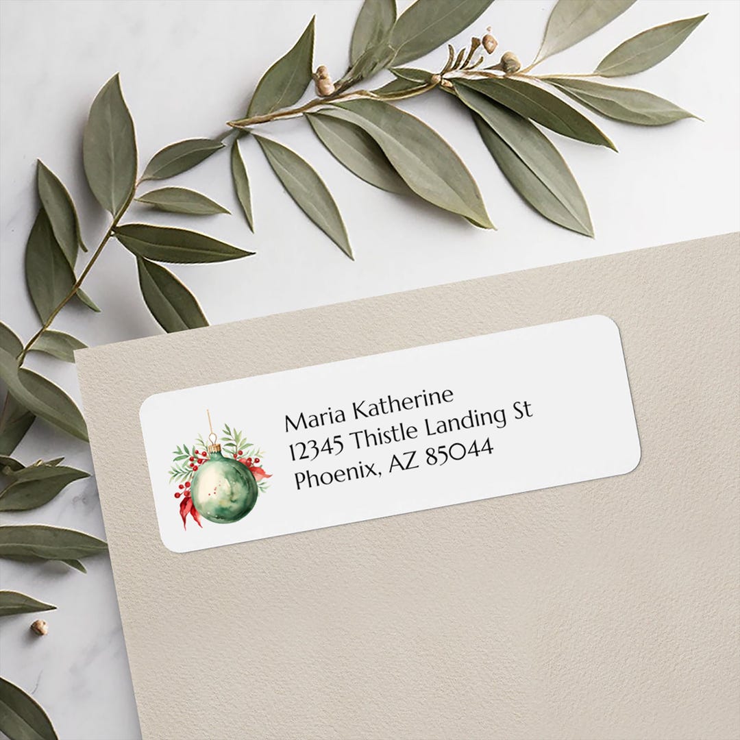 Personalized Holiday Return Address Labels, Christmas Ornament Design ...