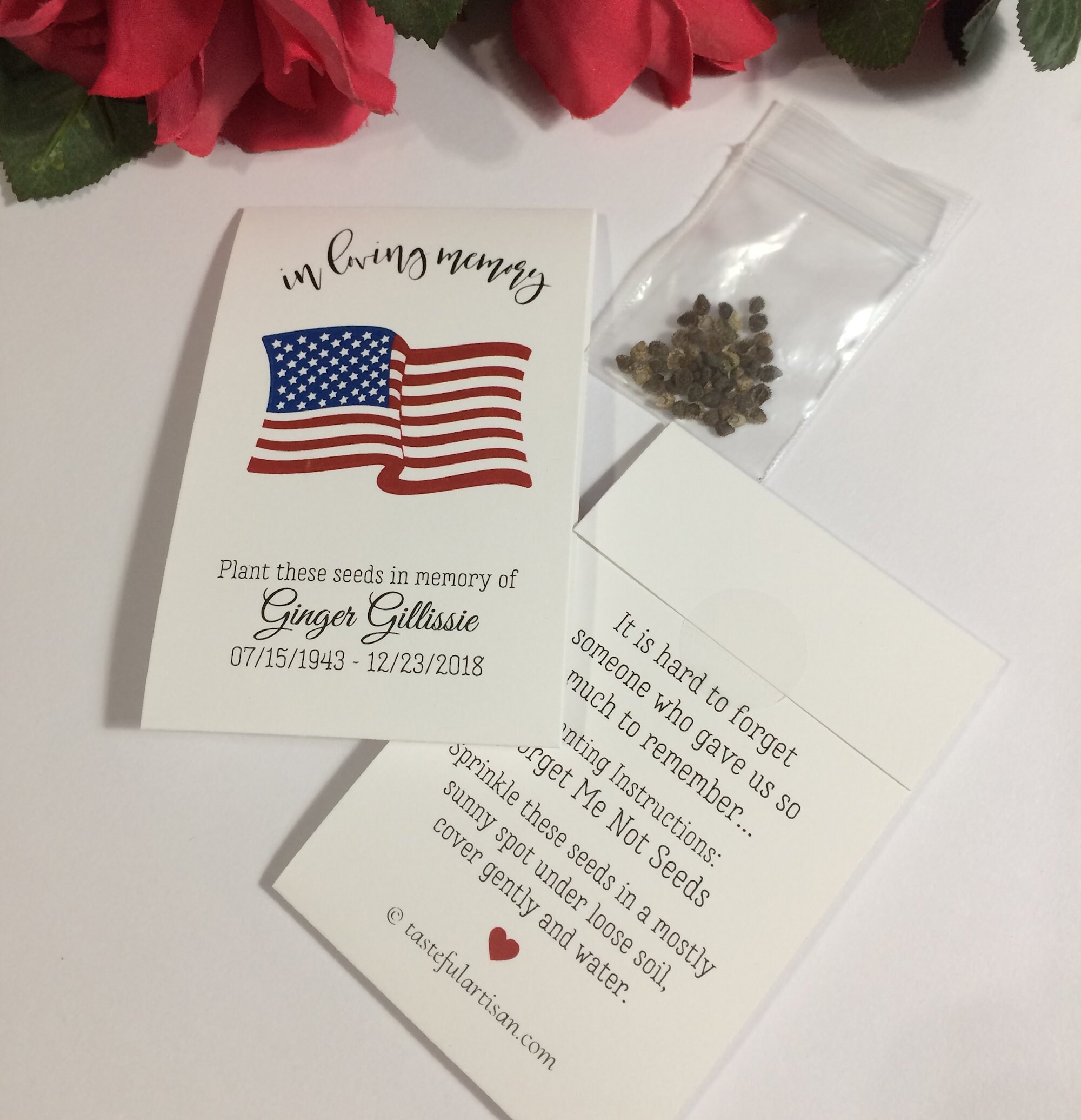 Forget Me Not American Flag Patriot Funeral Favors Personalized ...