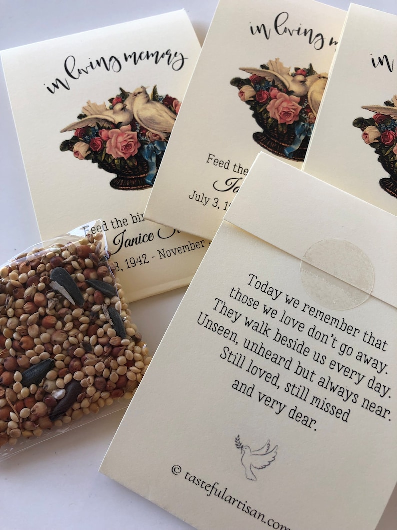 IVORY Funeral Favors Personalized Memorial Bird Seed Packets | Etsy