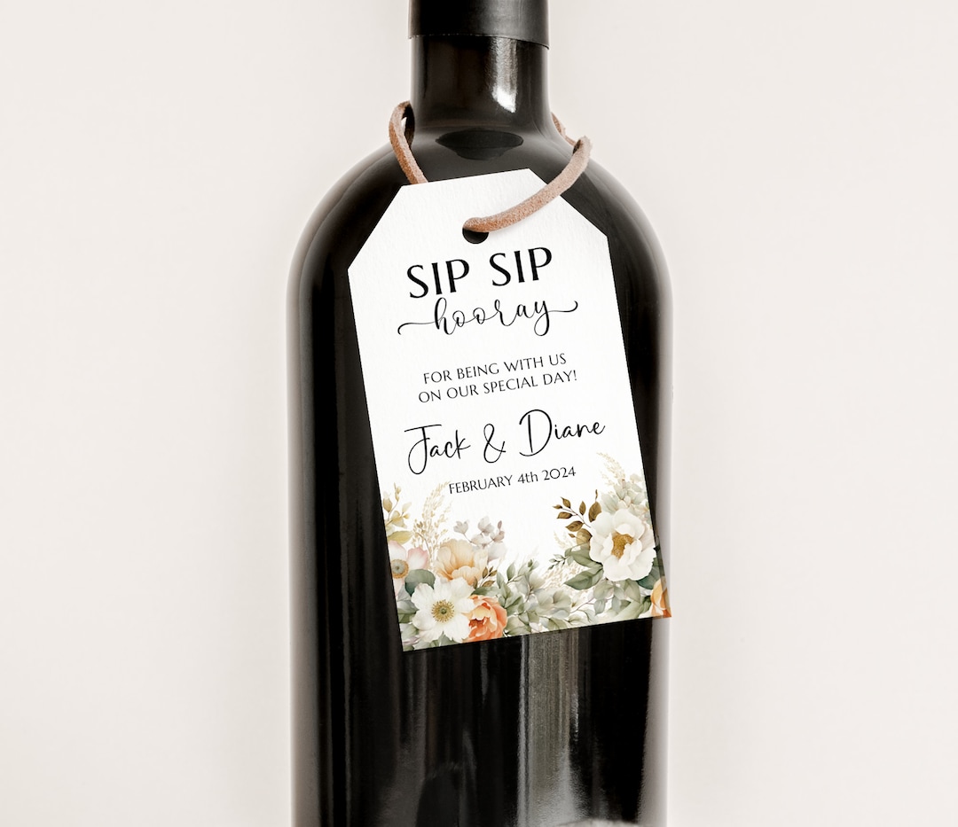Wedding Guest Gift Tags Sip Sip Hooray Cocktail Gifts Wine Bottle ...