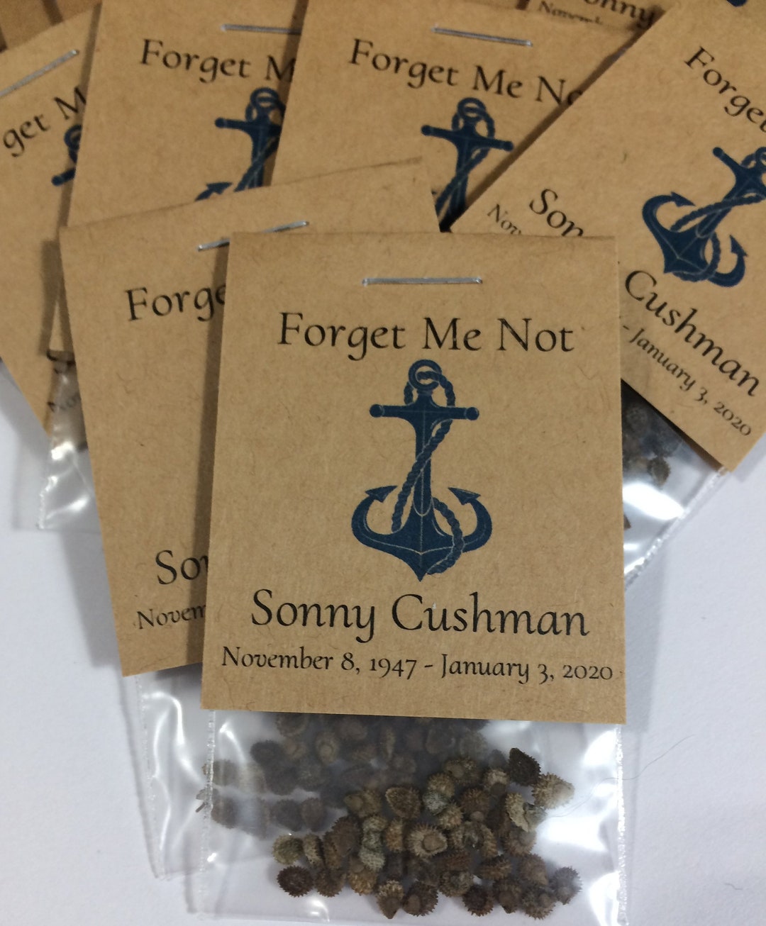 Nautical Forget Me Not Kraft Rustic Funeral Bereavement Favor, Sachet ...