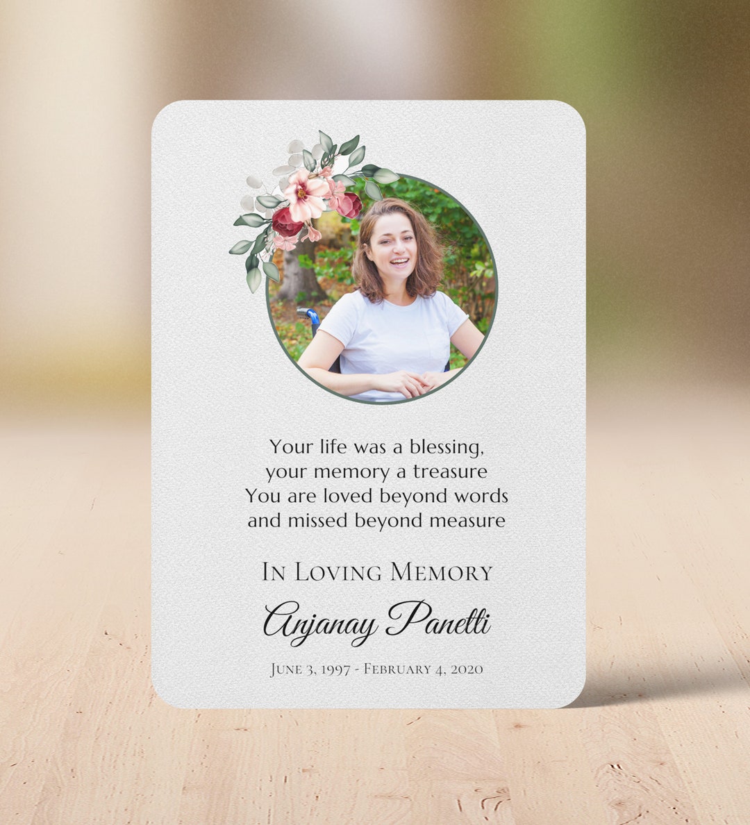 Funeral Prayer Card Custom With Photo, Marsala Greenery, Personalized ...