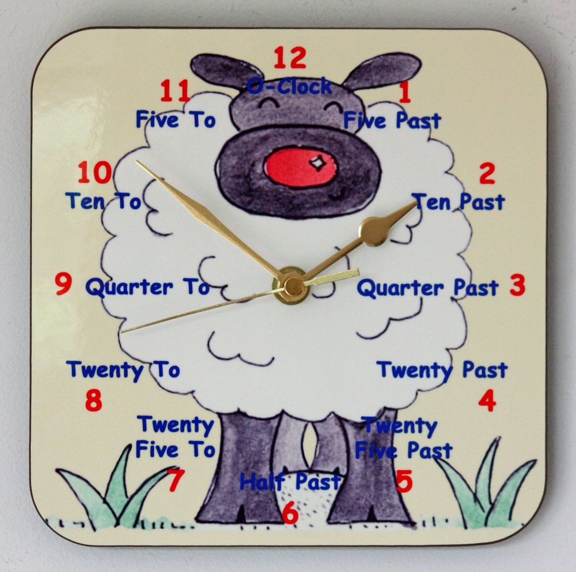 Sheep Clock Sheep Teaching Clock 19cm Square Wall Clock by Picture That ...