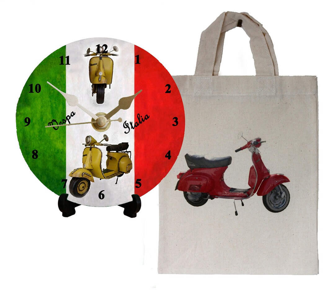 Vespa Gift Set 12cm Diameter DIY Metal Clock KIT in Small Cotton Gift ...
