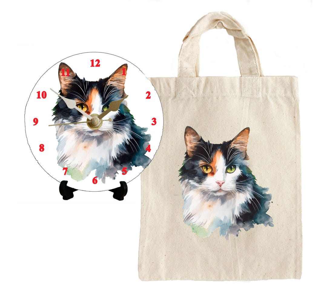 Calico Cat Gift Set, 12cm Metal Clock Kit in Canvas Bag With Similar ...