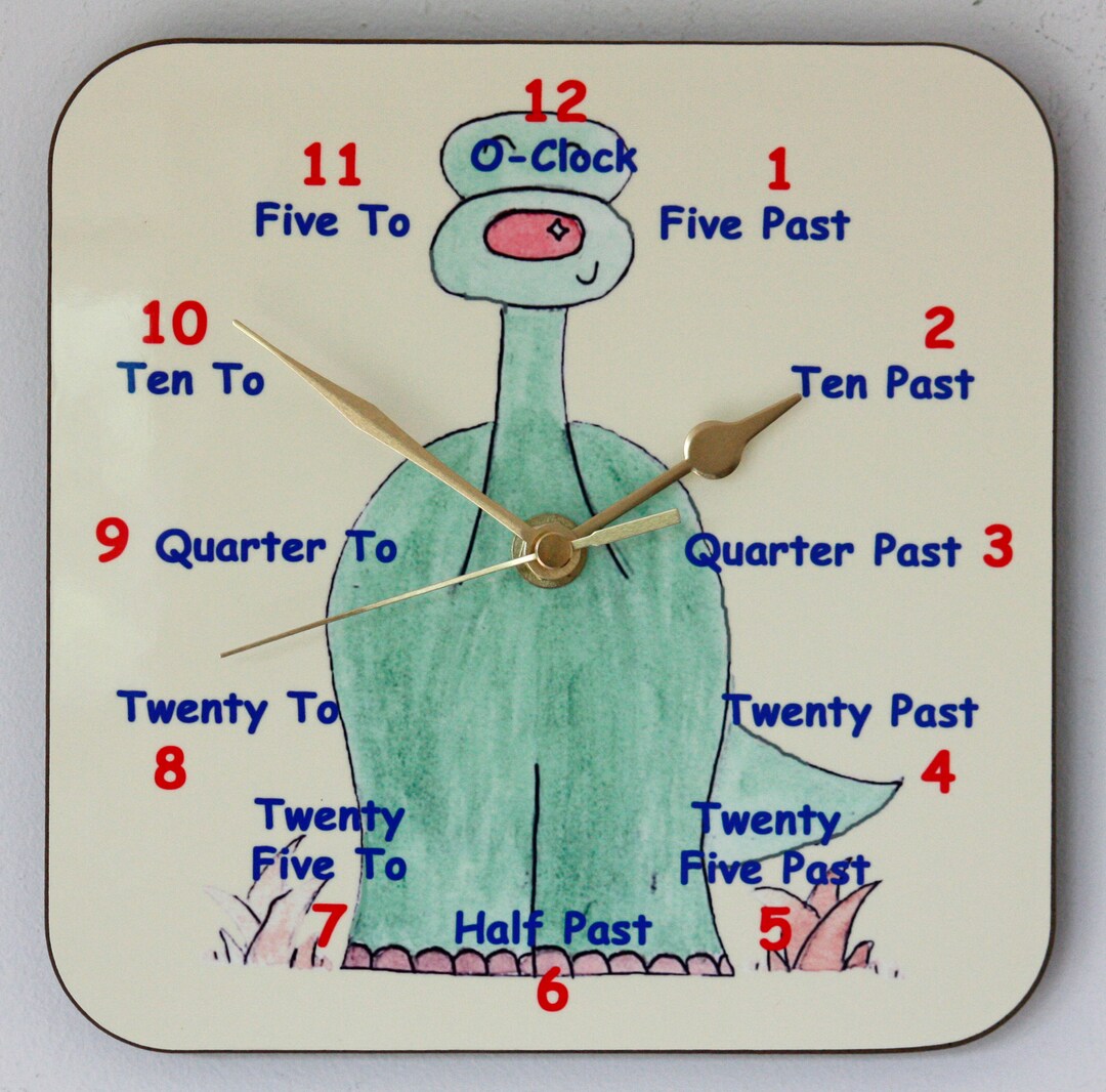 Dinosaur Clock - Dino Teaching Clock 19cm Square Wall Clock by Picture ...