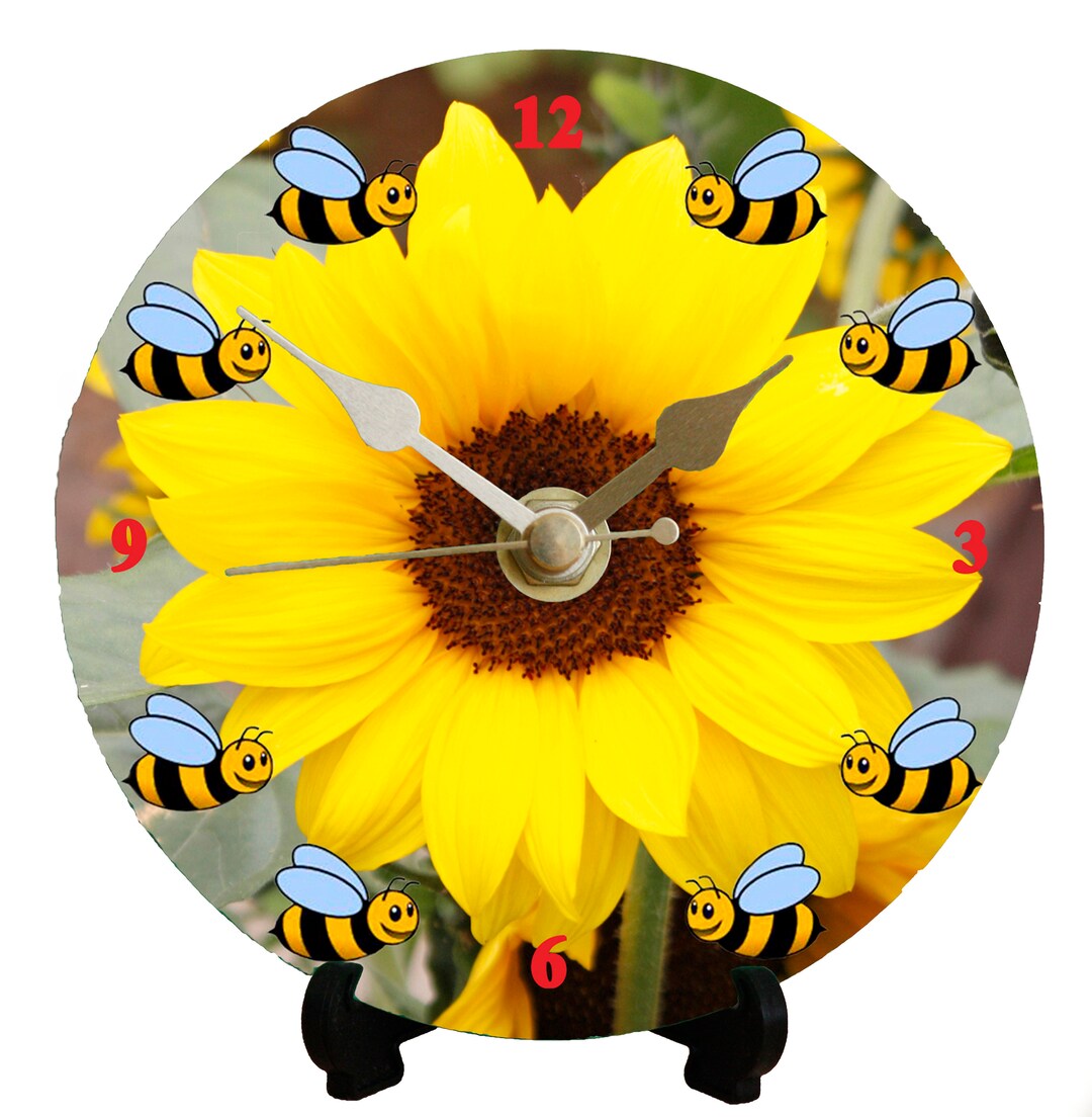 Sunflower Clock Bees Around a Sunflower 12cm Diameter DIY Metal Clock ...
