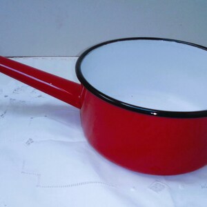 Vintage French Red Enamel Pan, Retro 1950s Stove Top Saucepan, Red ...