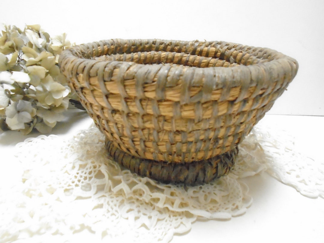 Antique French Primitive Woven Rye Basket, Round Coiled Panier - Etsy