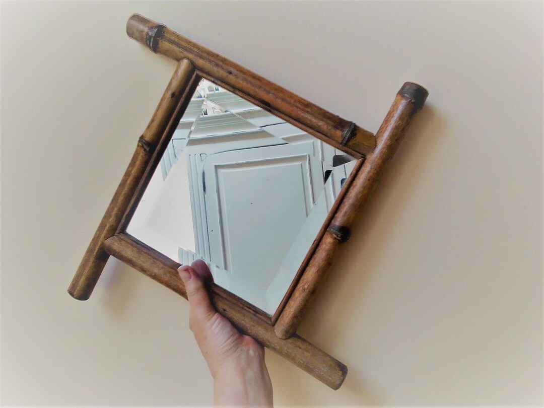 Antique French Real Bamboo Framed Mirror, 18" X 18" Diagonal, 1900s ...