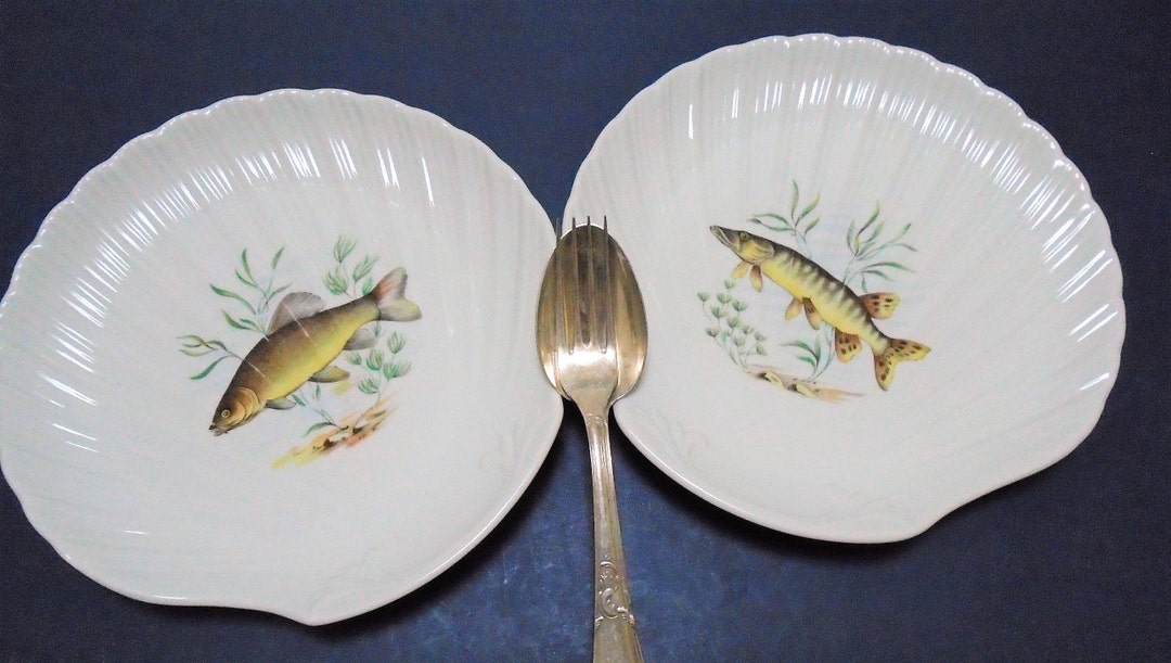 Vintage French APILCO Fish Plates, White Porcelain Shell Design - Etsy