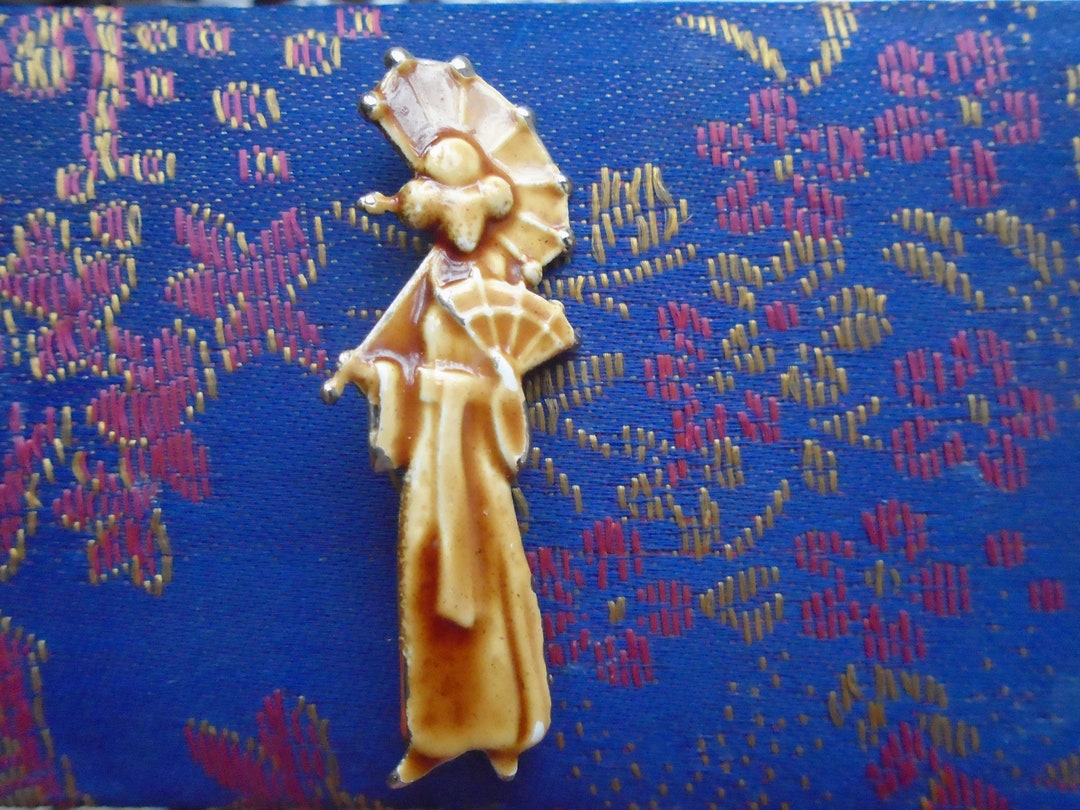 Vintage Enamel Brooch Geisha Brooch Japanese Lady Small - Etsy