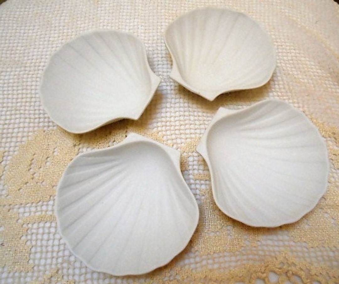 4 Vintage French Off-white Unglazed Porcelain Shell Serving Dishes ...
